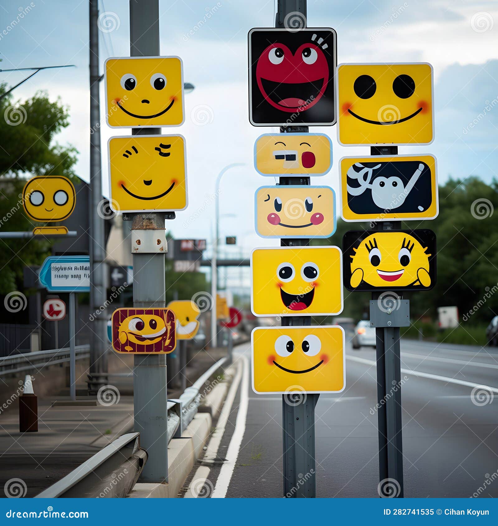 Emojis Enhancing the Visibility of Urban Signposts Stock Illustration ...