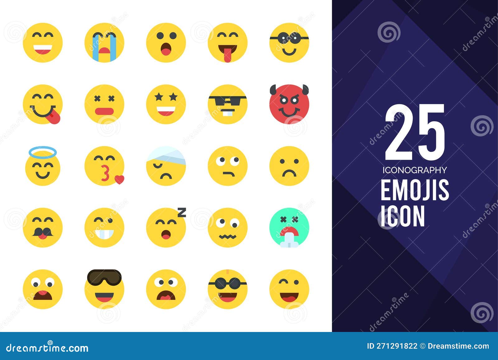 25 Emojis Flat Icon Pack. Vector Illustration Stock Vector ...