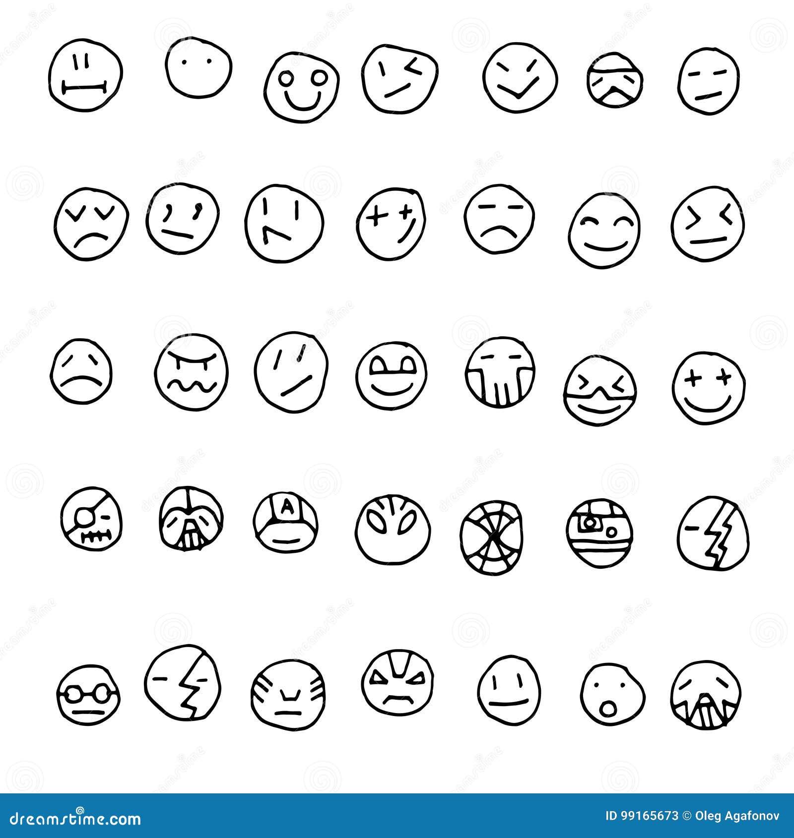 Emojis with Ink Linear Graphics Stock Vector - Illustration of cute ...