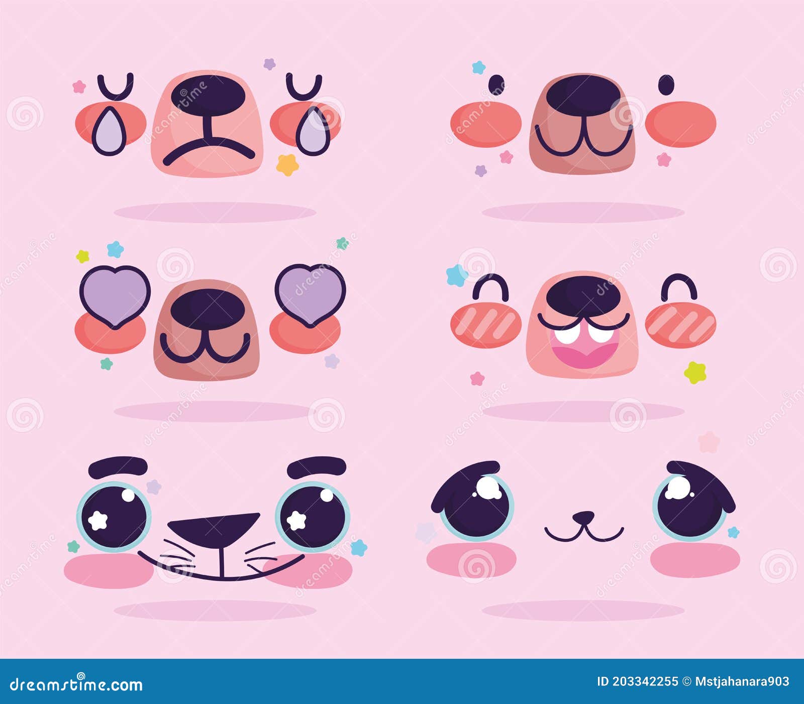 Emojis Kawaii Cartoon Faces Cute Pink Rabbit | CartoonDealer.com #166663241