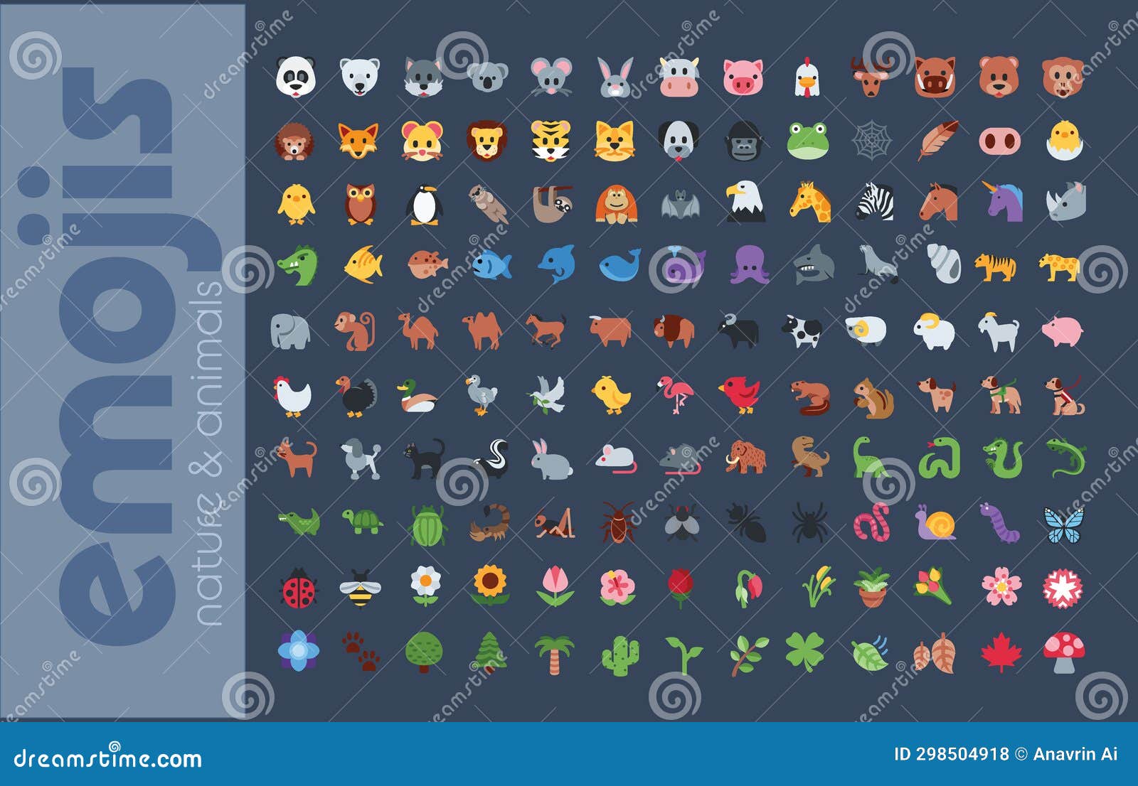Emojis Nature and Animals Set with 130 Vectors Editorial Stock Vector ...