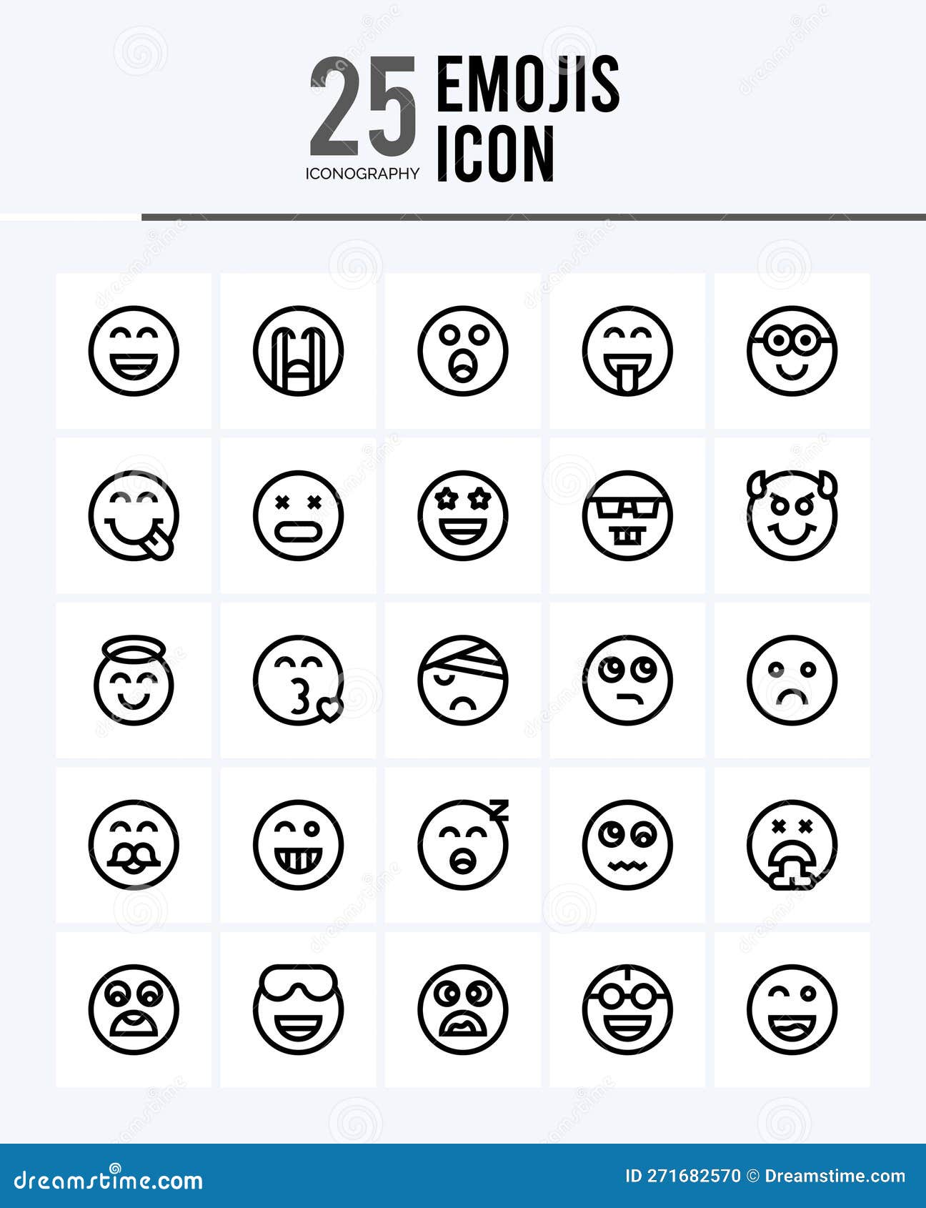 25 Emojis Outline Icons Pack Vector Illustration Stock Vector ...
