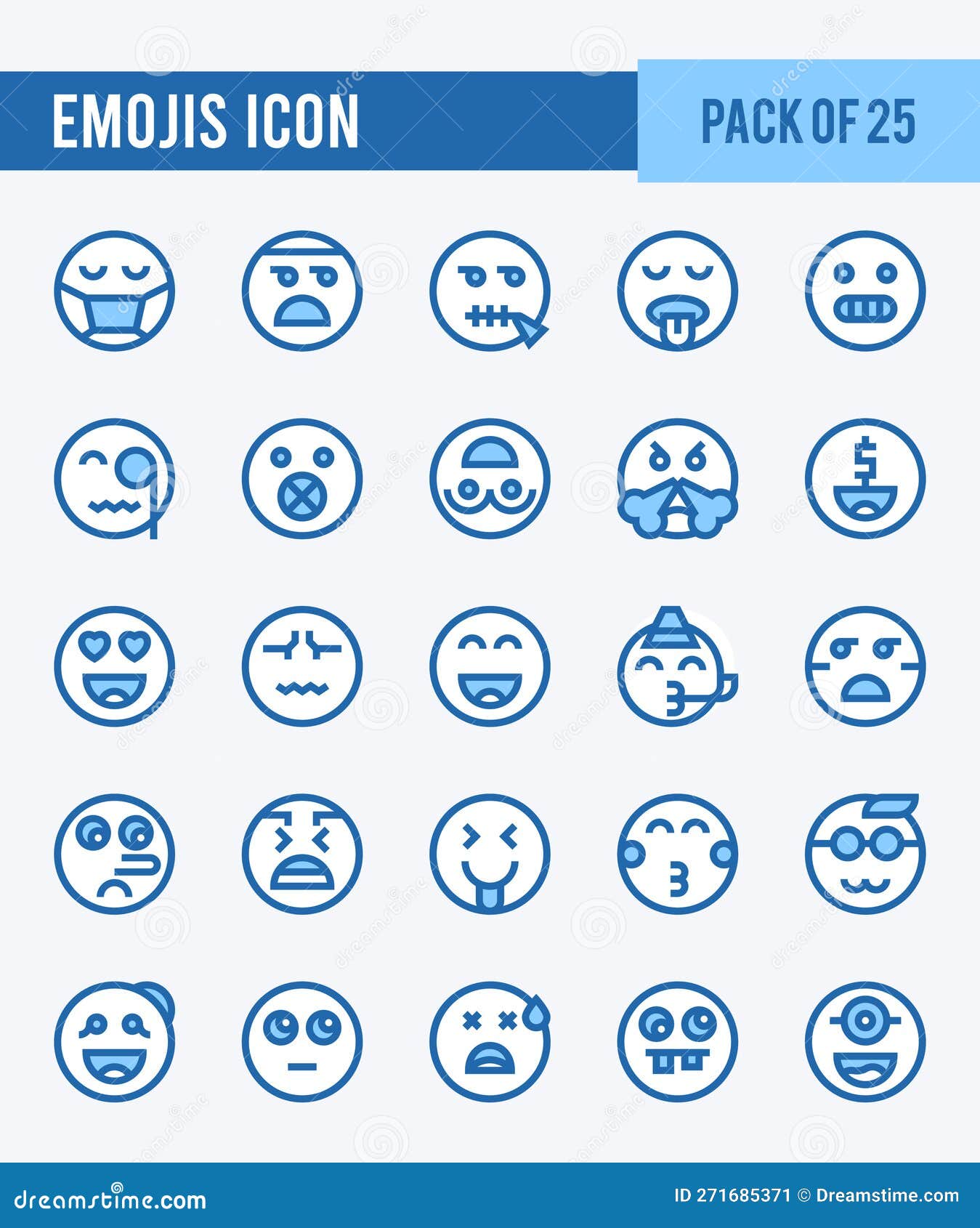 25 Emojis. Two Color Icons Pack. Vector Illustration Stock Vector ...