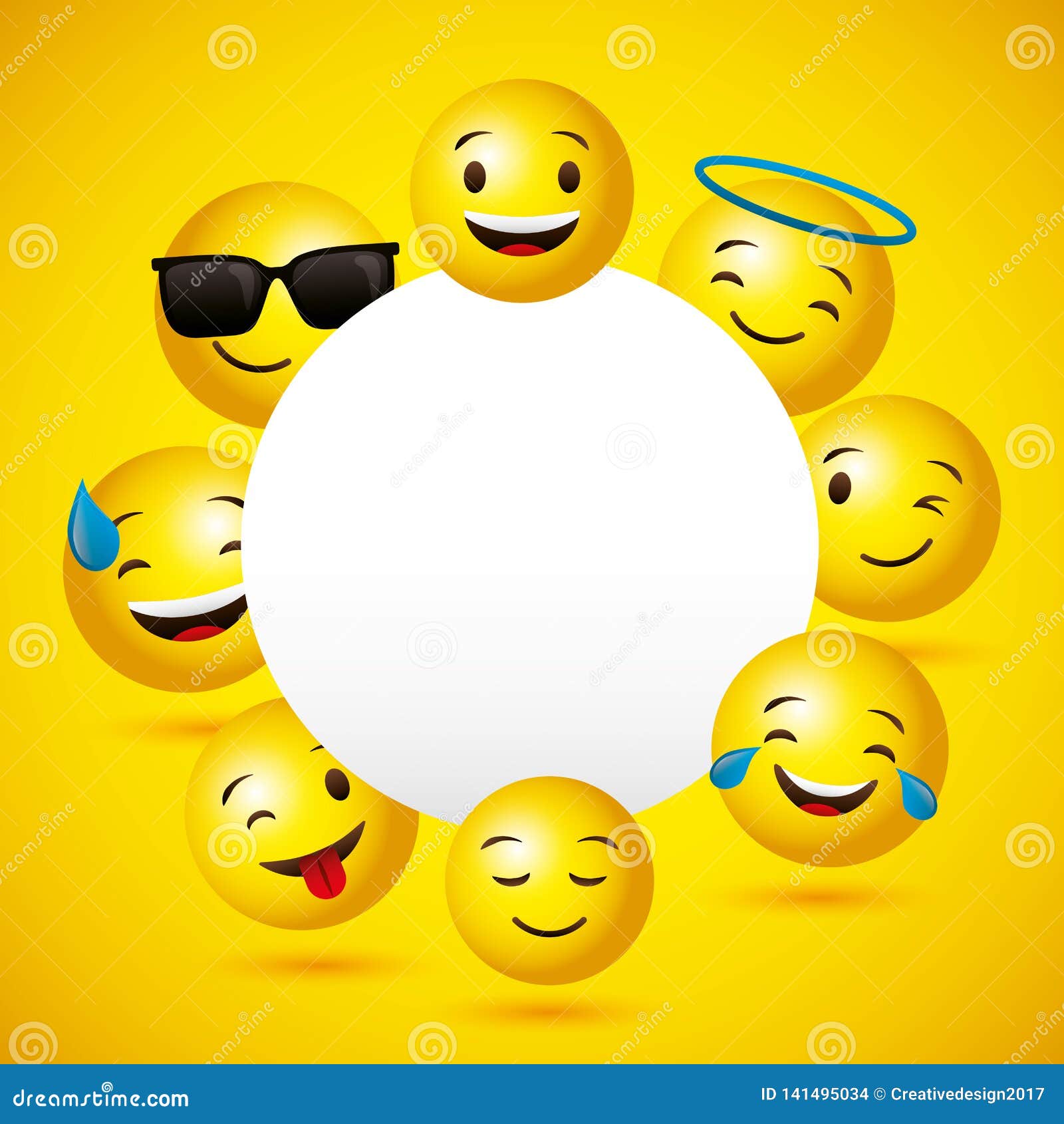 Emojis Yellow Round Face Set Cartoon Vector | CartoonDealer.com #141495039