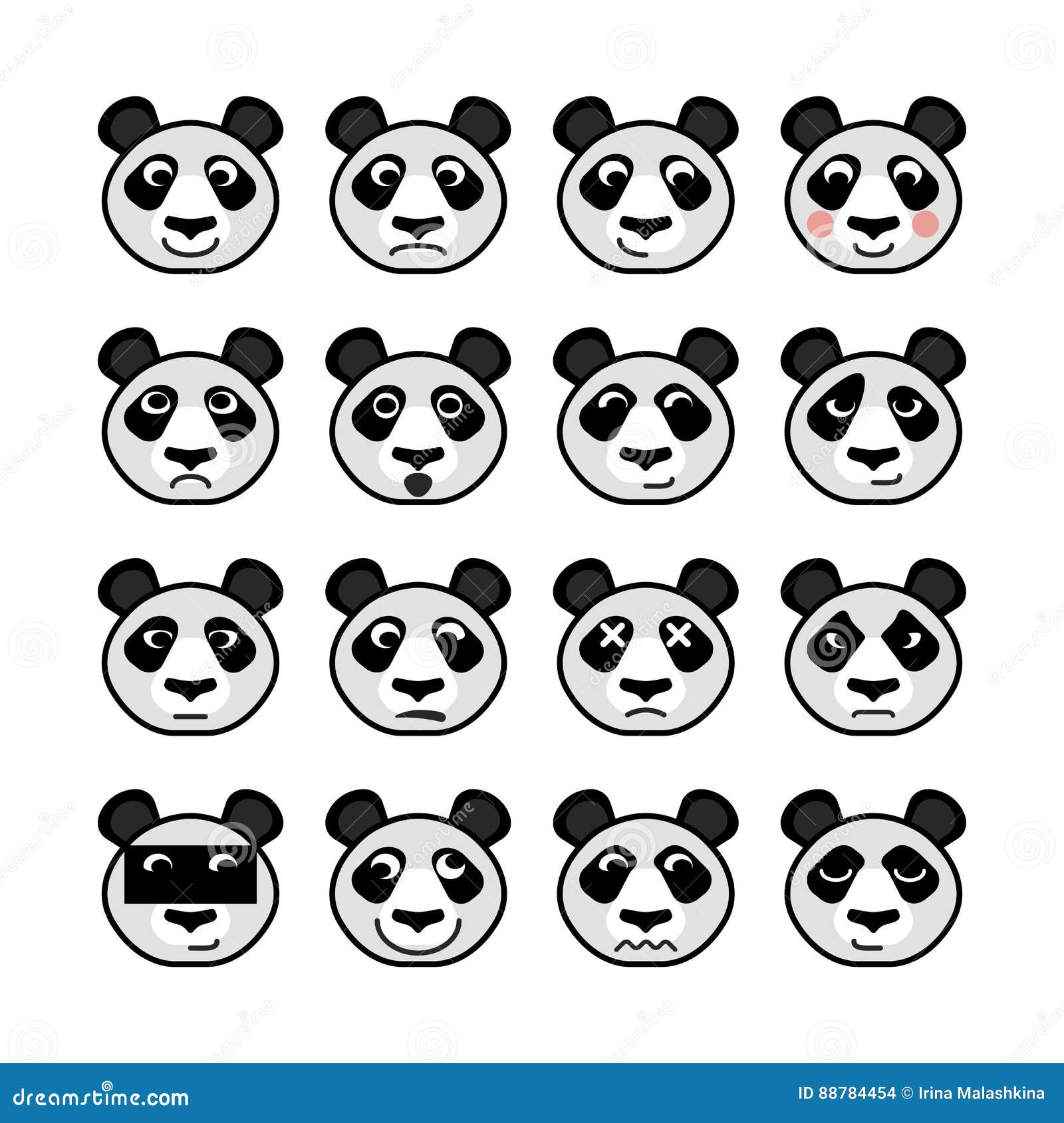 Emoticon Animals Panda Set stock vector. Illustration of flat - 88784454