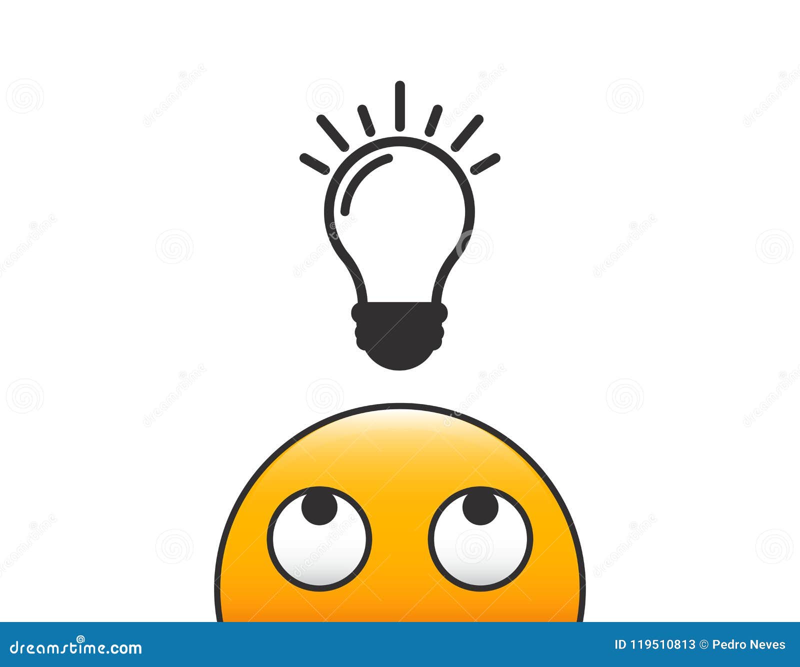 Emoticon Character Head Having an Idea with a Lightbulb Above His Head ...