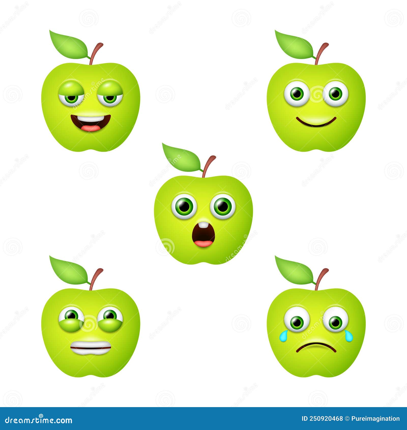 Emoticon of Cute Apple. Isolated Vector Set Stock Vector - Illustration ...