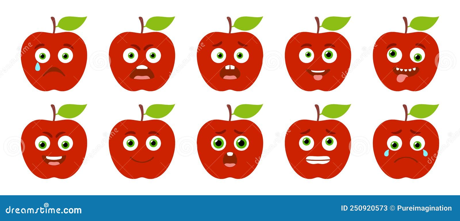 Emoticon of Cute Apple. Isolated Vector Set Stock Vector - Illustration ...