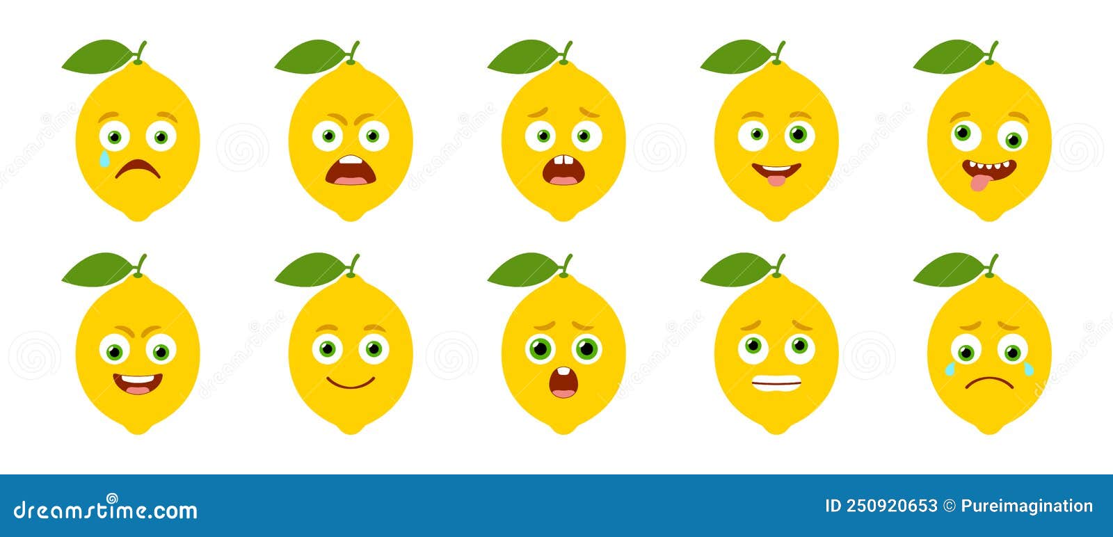 Emoticon of Cute Lemon. Isolated Vector Set Stock Vector - Illustration ...