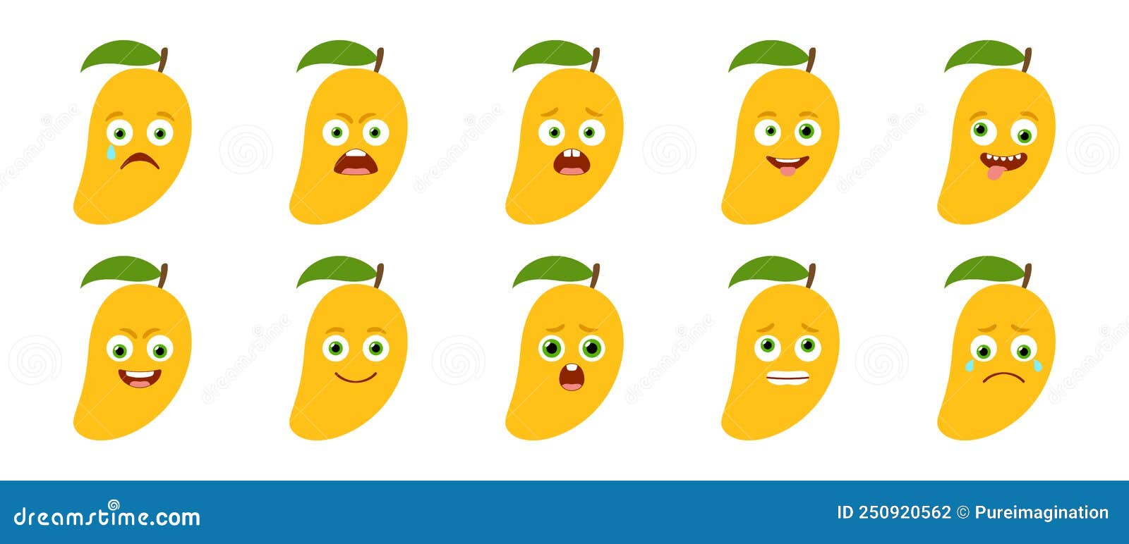 Emoticon of Cute Mango. Isolated Vector Set Stock Vector - Illustration ...