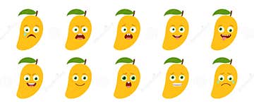 Emoticon of Cute Mango. Isolated Vector Set Stock Vector - Illustration ...