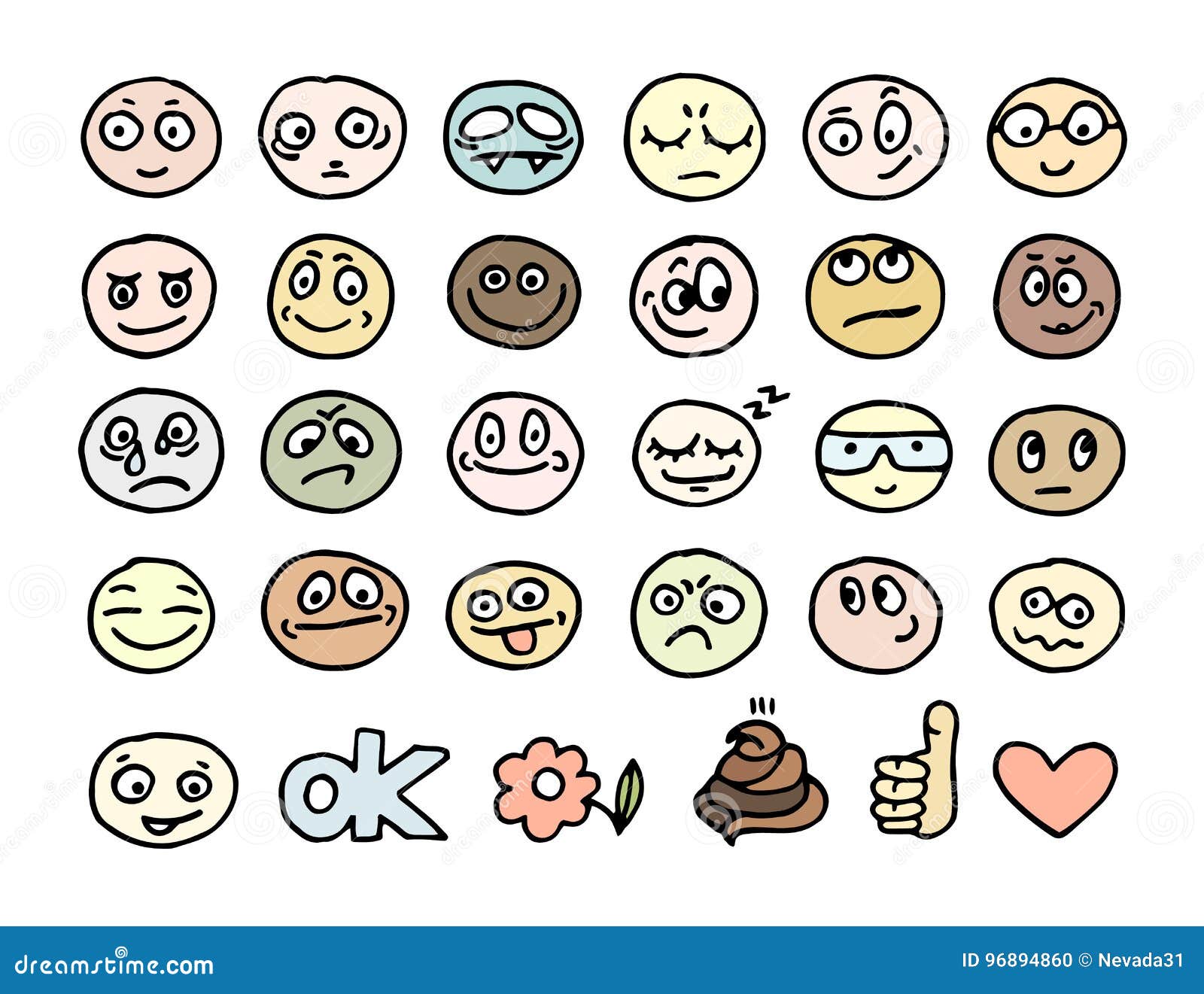 Emoticon doodles set stock illustration. Illustration of happiness ...