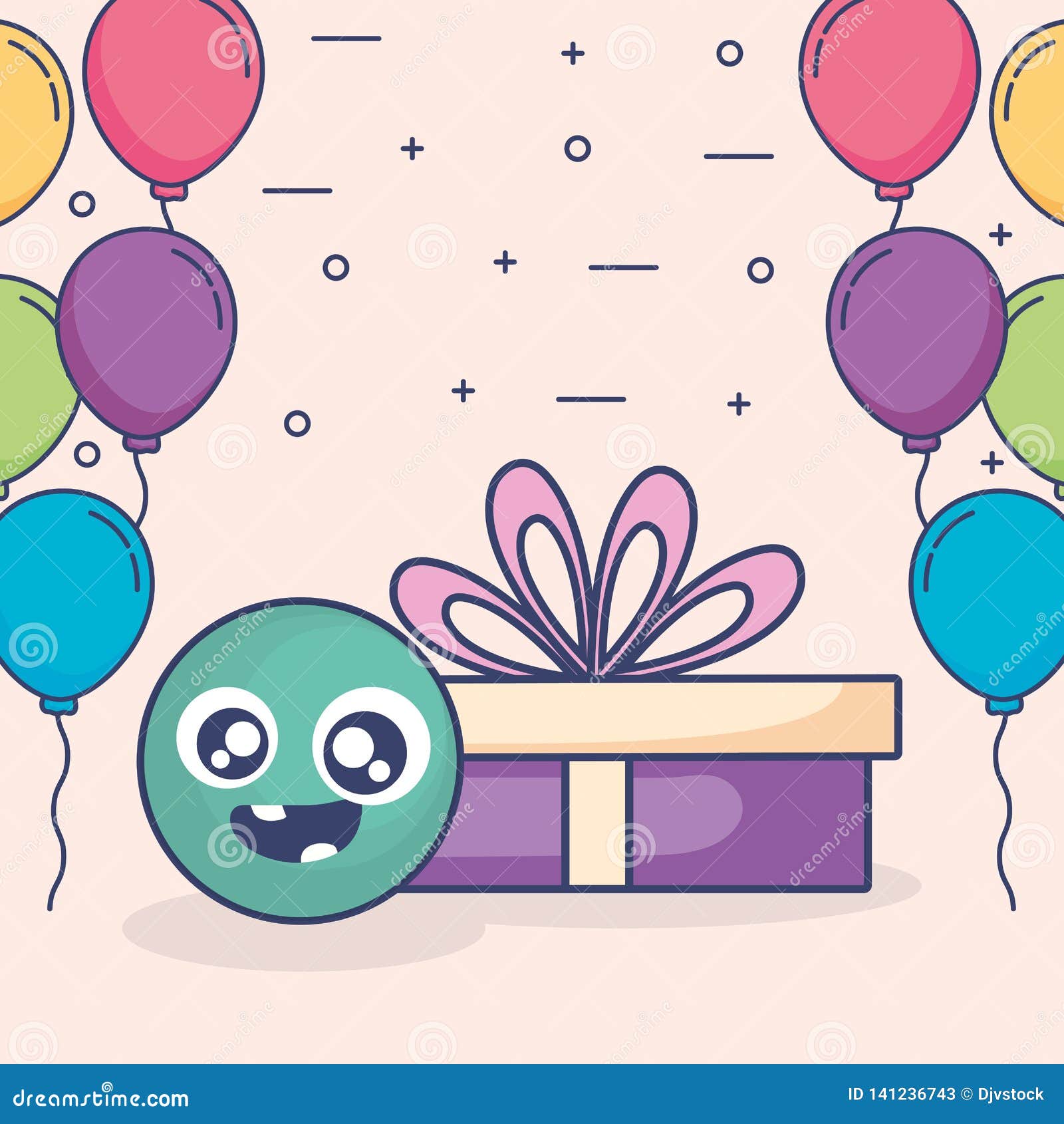 Emoticon Face with Balloons Helium and Gift Stock Vector - Illustration ...