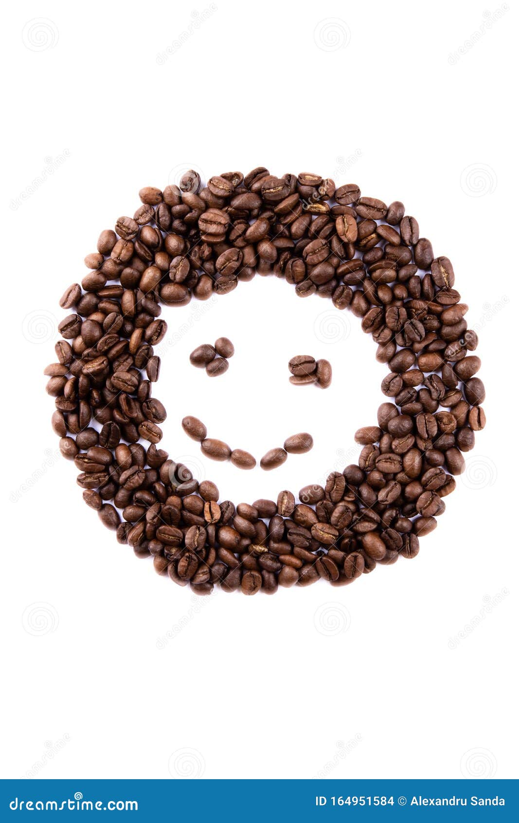 Emoticon Face Made of Coffee Beans on White Backgroud with Copyspace ...