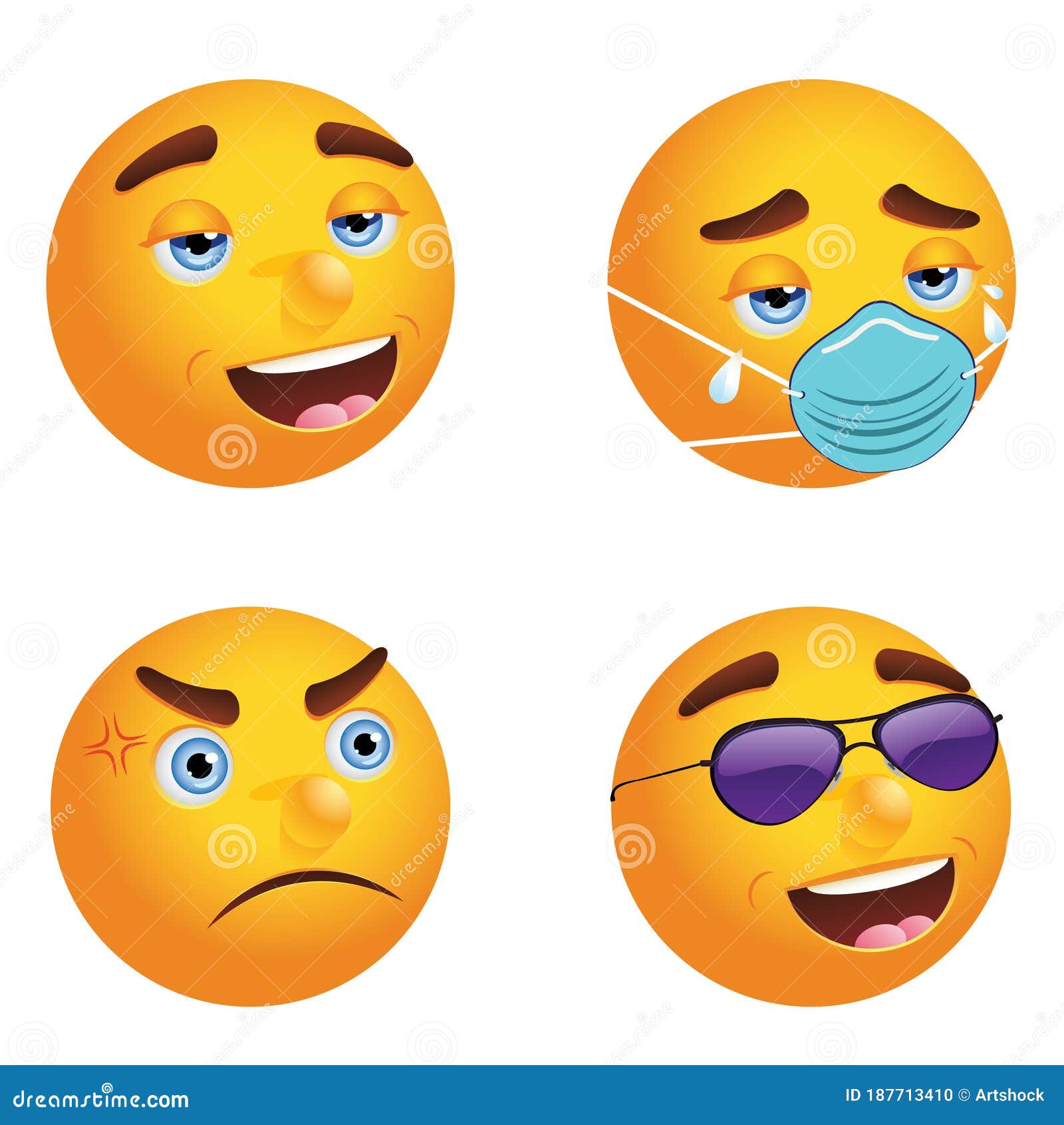 Emoticon with Face Mask and without Stock Vector - Illustration of icon ...