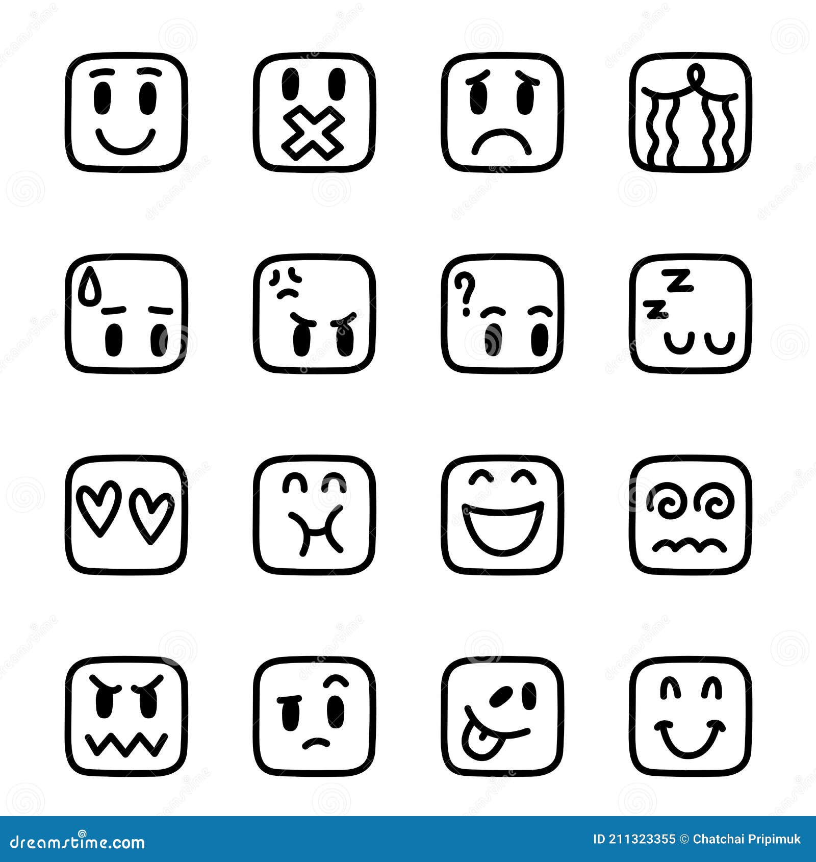 Emoticon Face in a Rounded Rectangle Stock Vector - Illustration of ...
