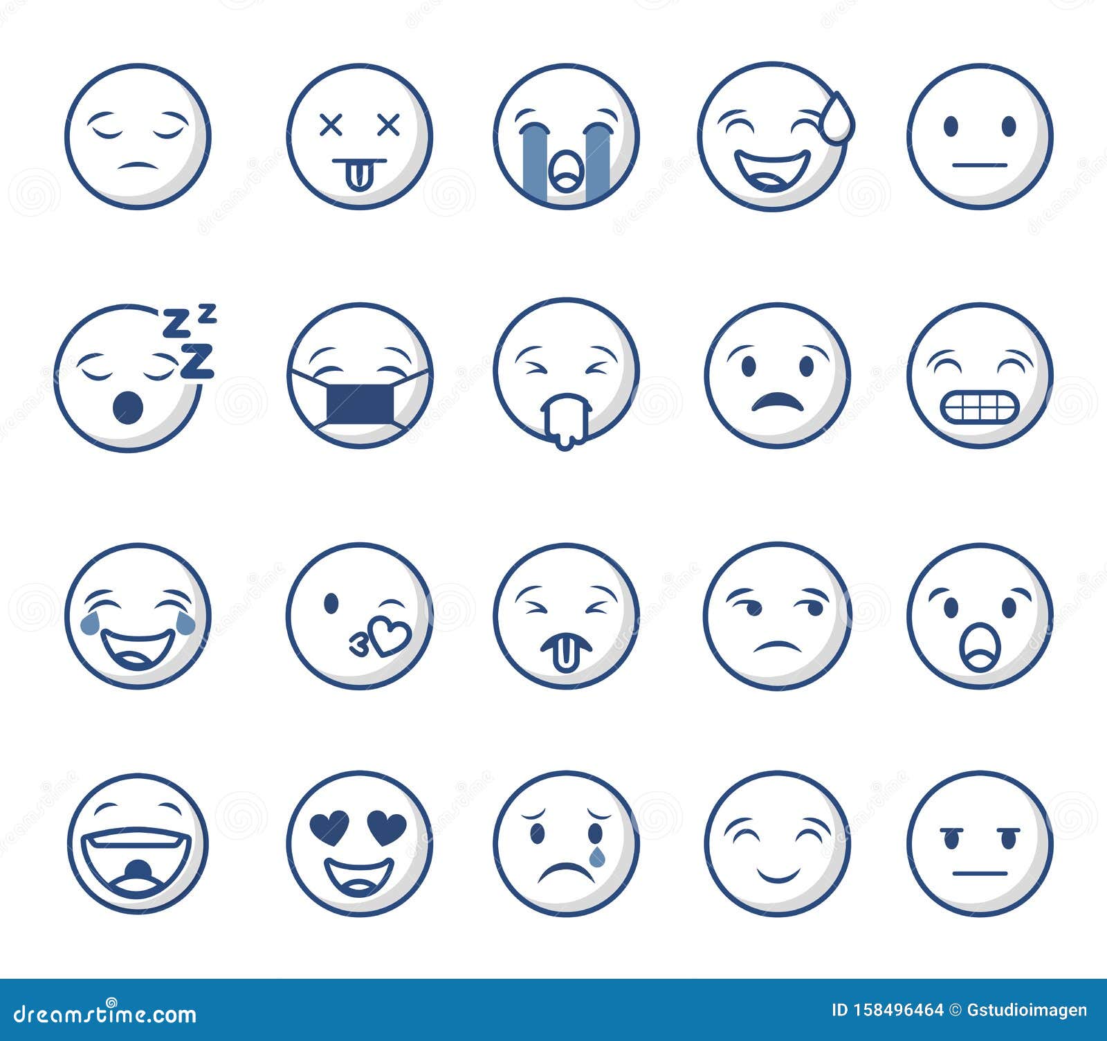 Emoticon Faces Gestures Bundle Icons Stock Illustration - Illustration ...