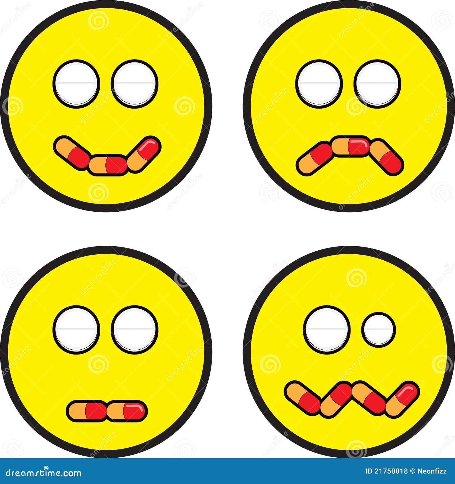 Emoticon Faces with Pill Expressions Stock Illustration - Illustration ...