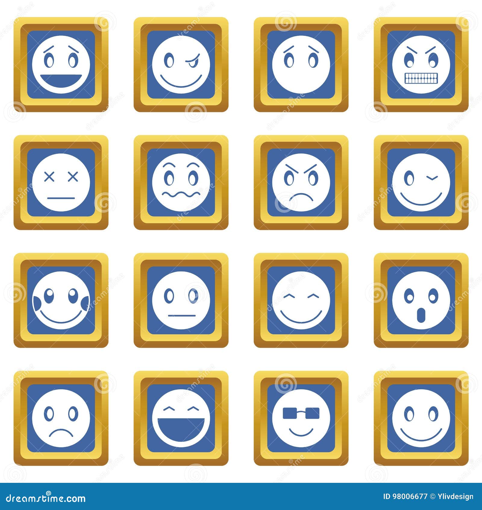 Emoticon icons set blue stock vector. Illustration of icon - 98006677