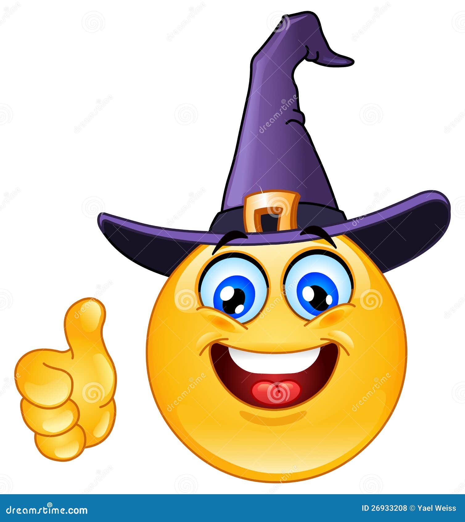 Emoticon met heksenhoed vector illustratie. Illustration of emotie ...