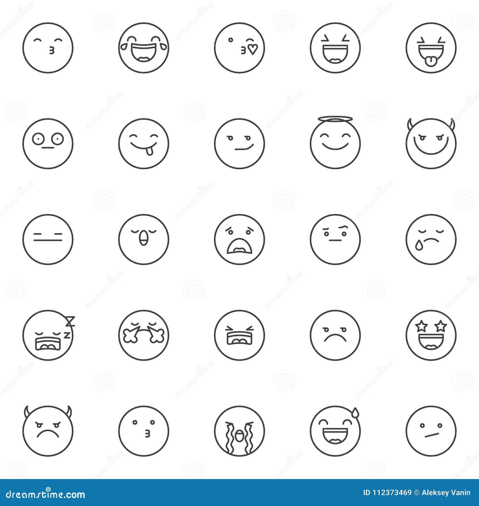 Emoticon Outline Icons Set Stock Vector Illustration Of Editable