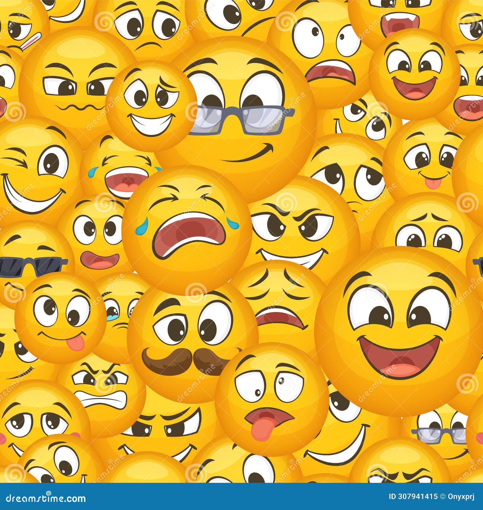 Emoticon Pattern Seamless Background With Funny Faces Seamless Template Cartoon Vector ...