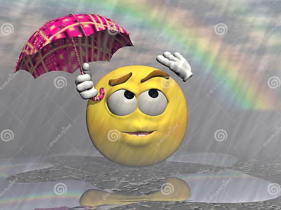 Emoticon Rain and Umbrella - 3d Render Stock Illustration ...