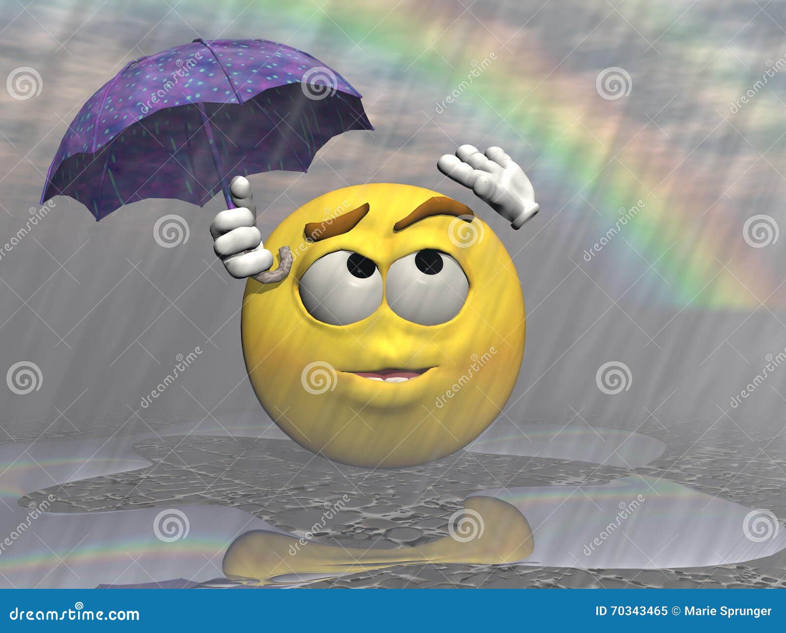 Emoticon Rain and Umbrella - 3d Render Stock Illustration ...