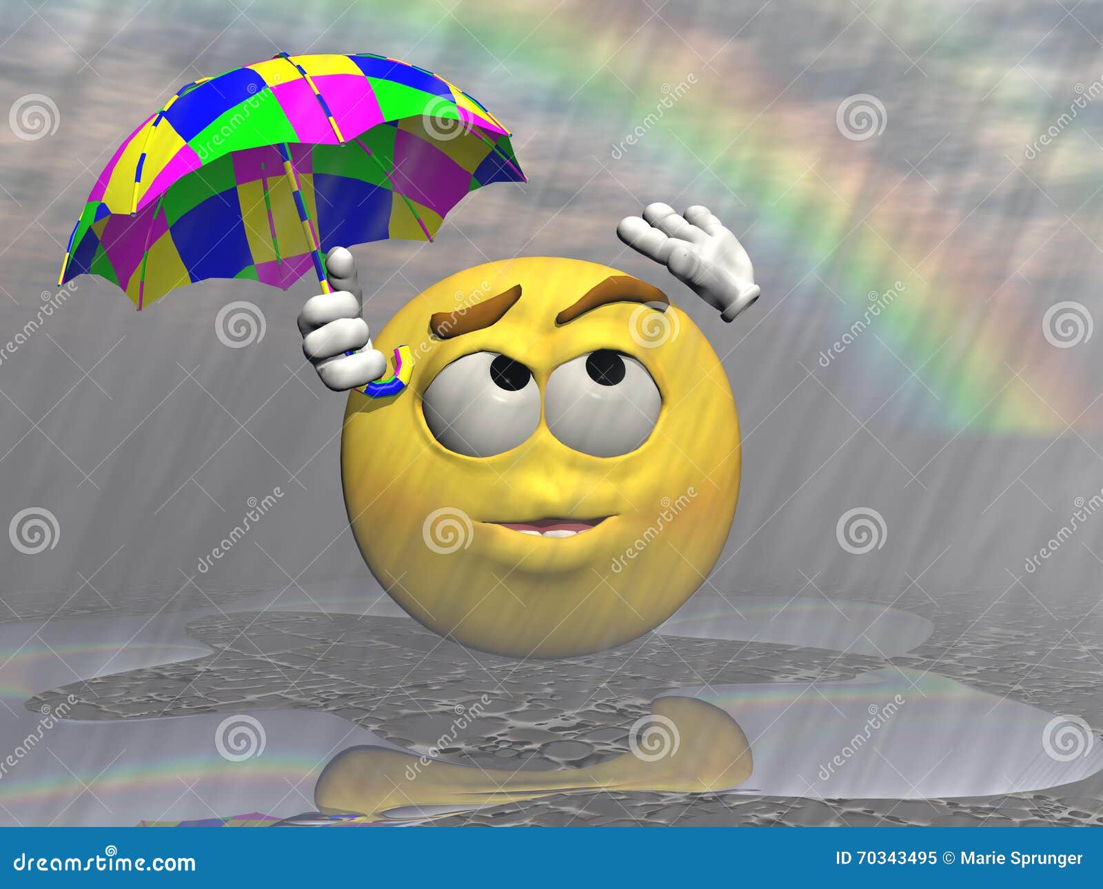 Emoticon Rain and Umbrella - 3d Render Stock Illustration ...