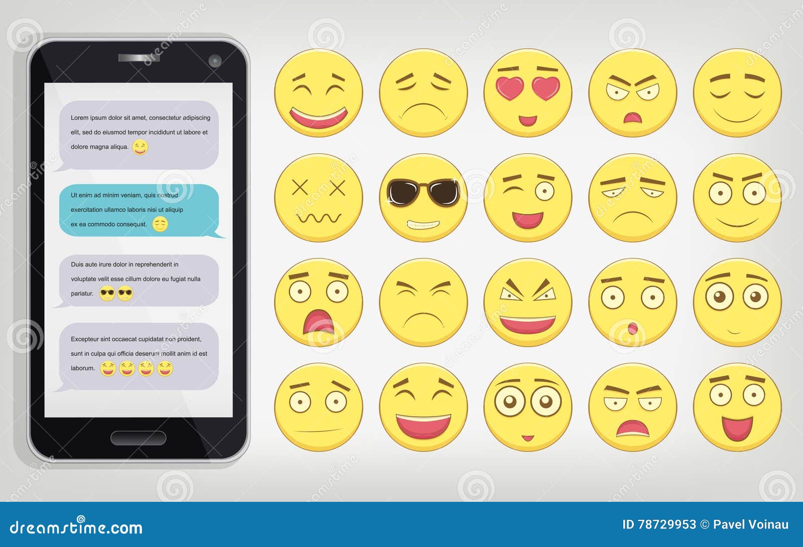Emoticon Set with Phone. Emoticon for Web Site, Chat, Sms. Modern Flat ...