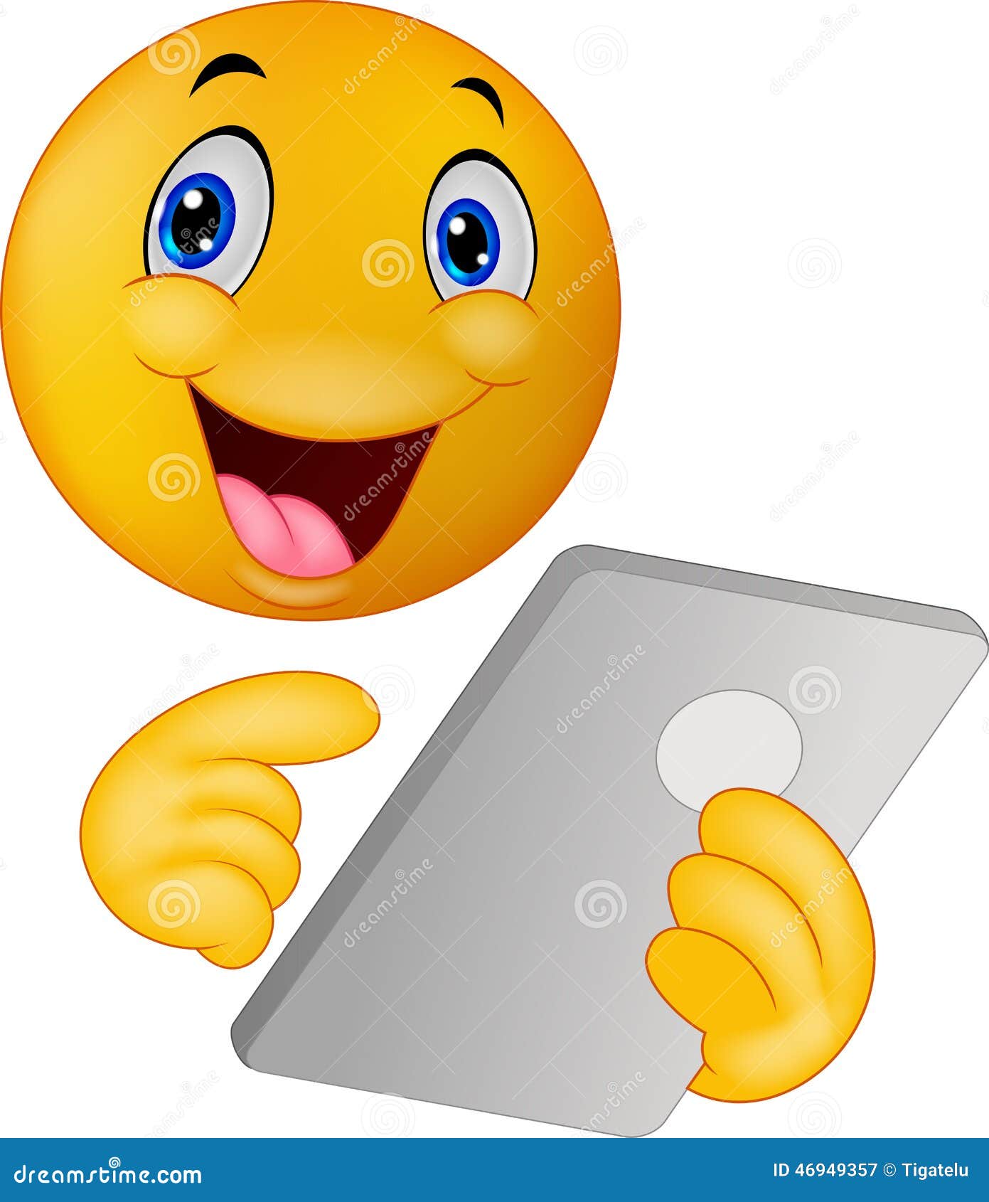 Emoticon Smiley Using Tablet Stock Vector - Illustration of isolated ...