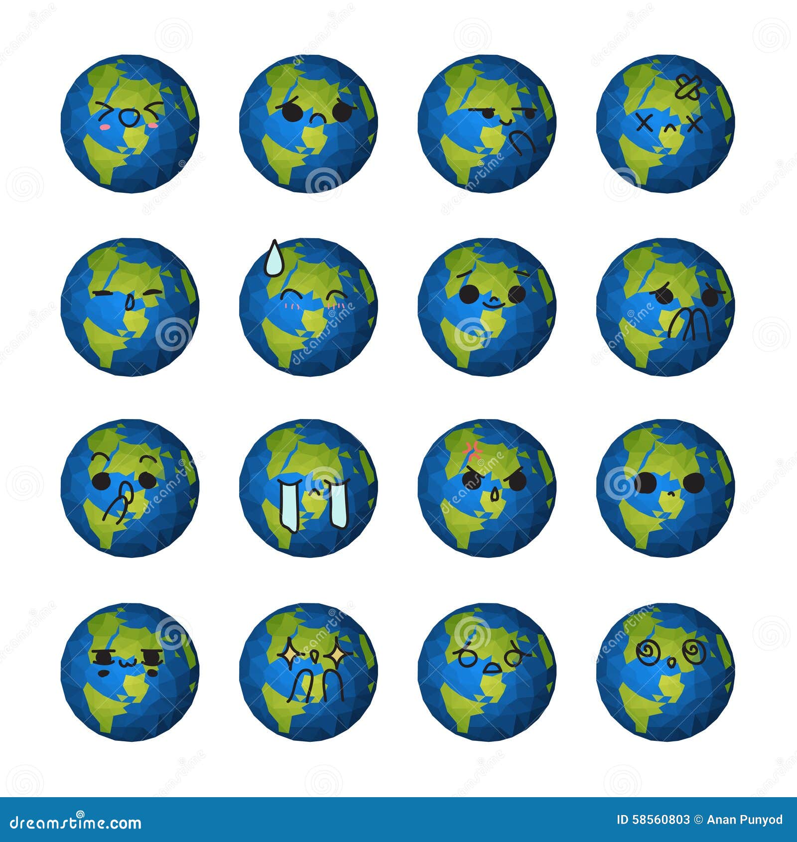 Emoticon World - Face World Lowpoly Cute Vector Design Stock Vector ...