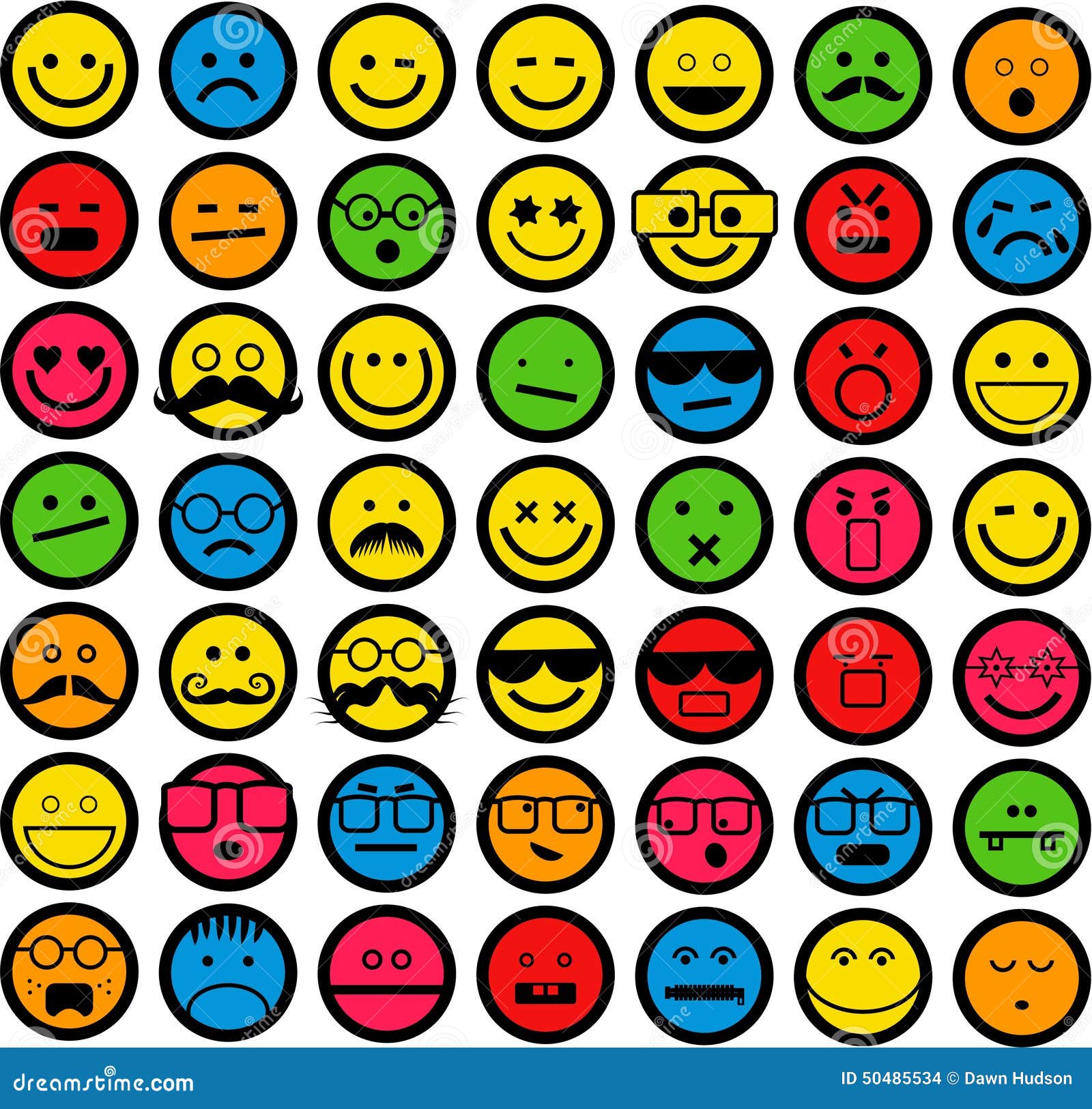 Emoticons del color stock de ilustración. Ilustración de sonrisa - 50485534