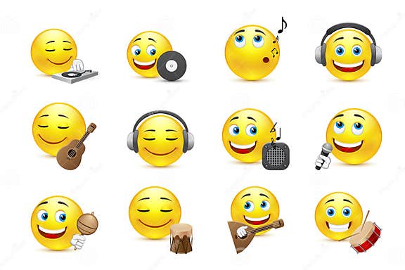 Emoticons Depicted with Various Musical Instruments Stock Illustration ...