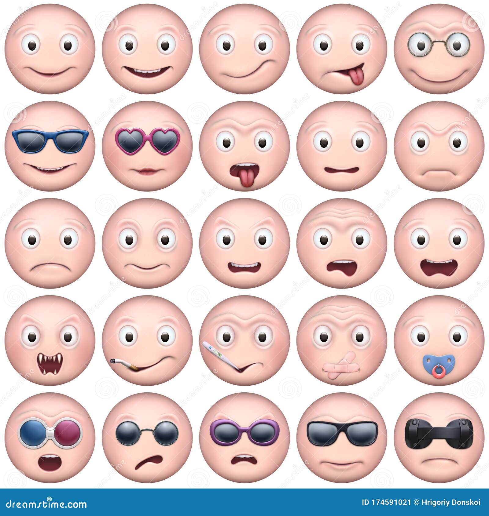 Set Of Five Emoticons With Funny Expression Of Their Satisfaction ...