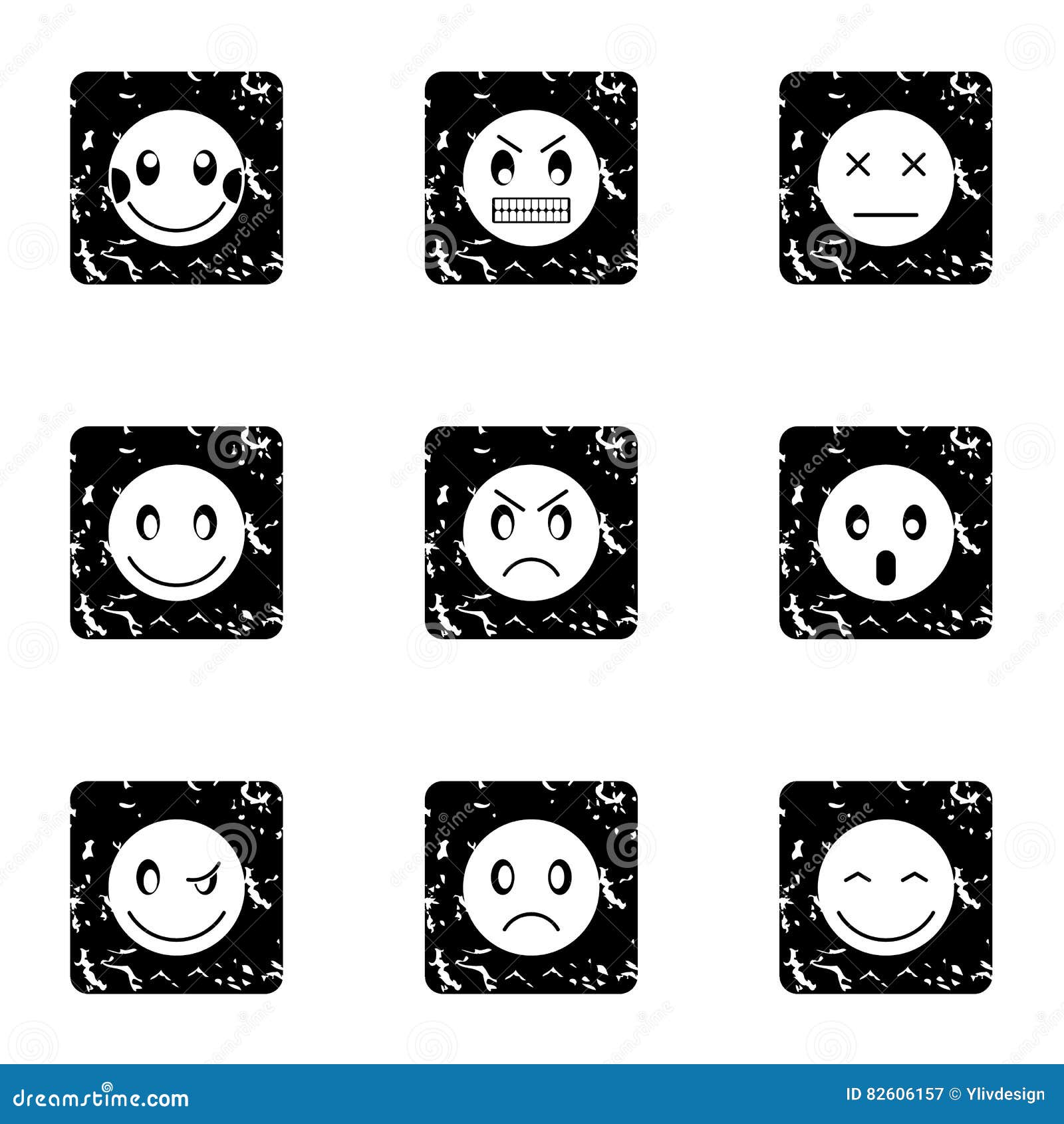 Emoticons Icons Set, Grunge Style Stock Vector - Illustration of joke ...