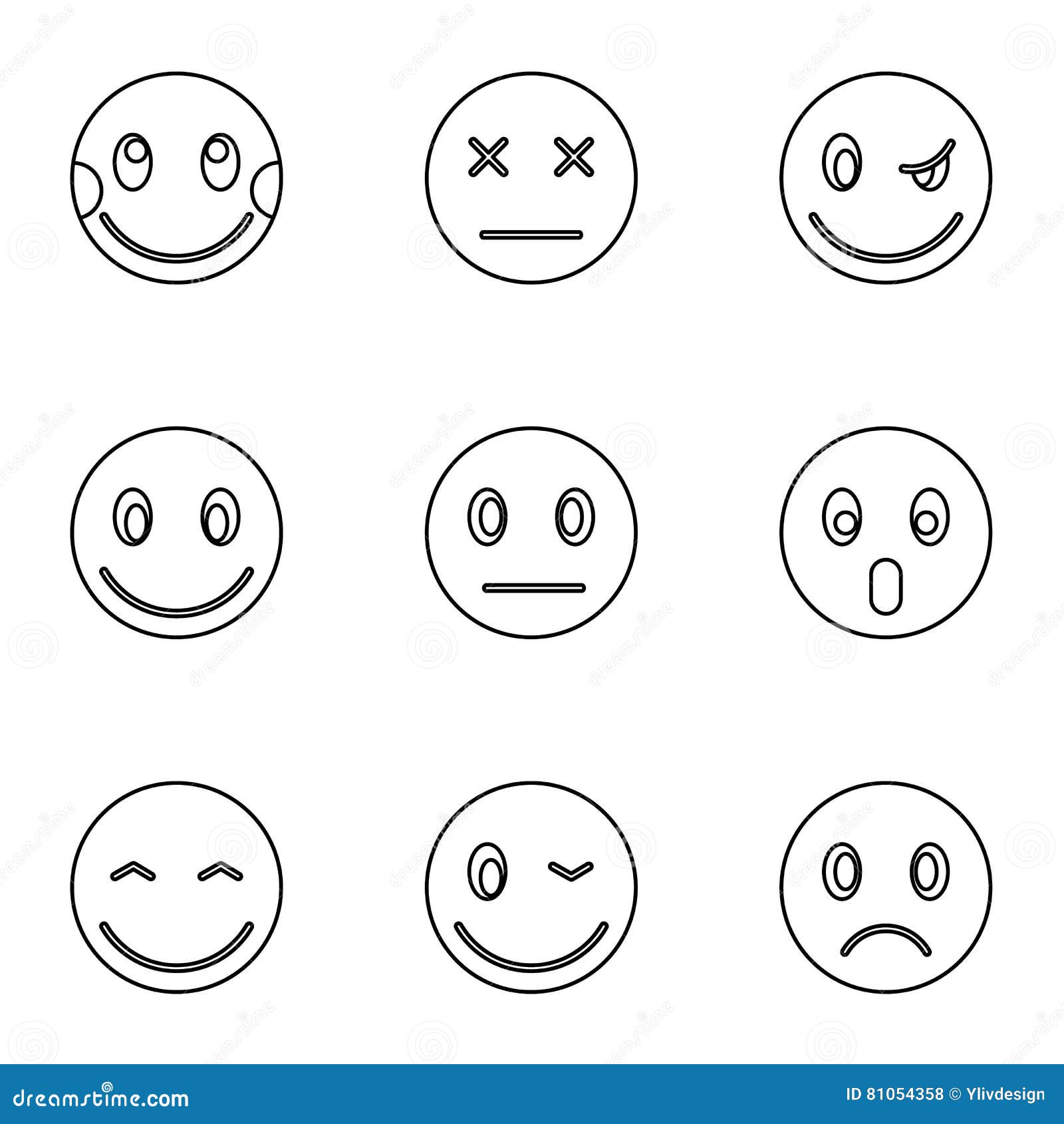 Emoticons for Messages Icons Set, Outline Style Stock Vector ...