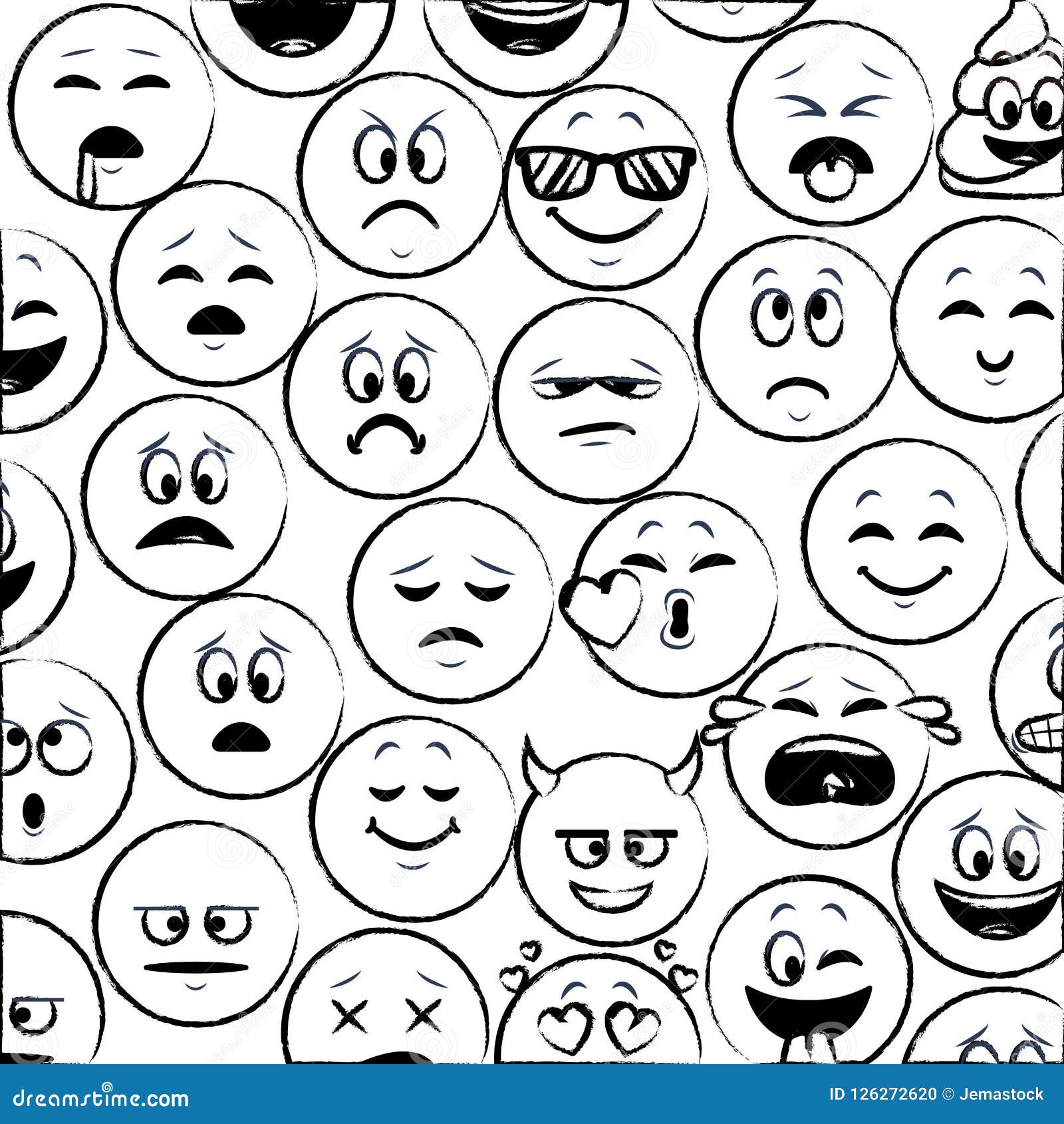 Emoticons Pattern Background Sketch Stock Vector - Illustration of ...