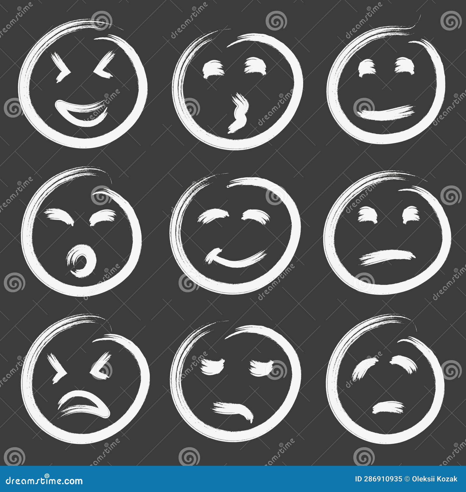 Emoticons. Set of Nine White Abstract Textured Vector Emoticons Stock ...