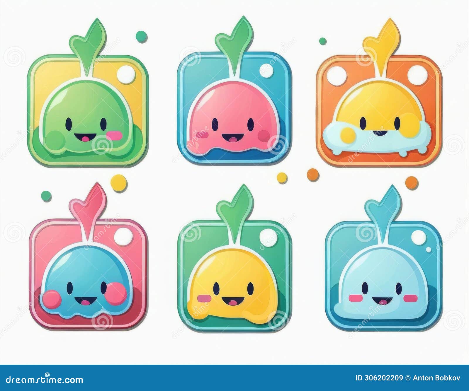 Emoticons with a Smile in Colored Squares Stock Illustration ...