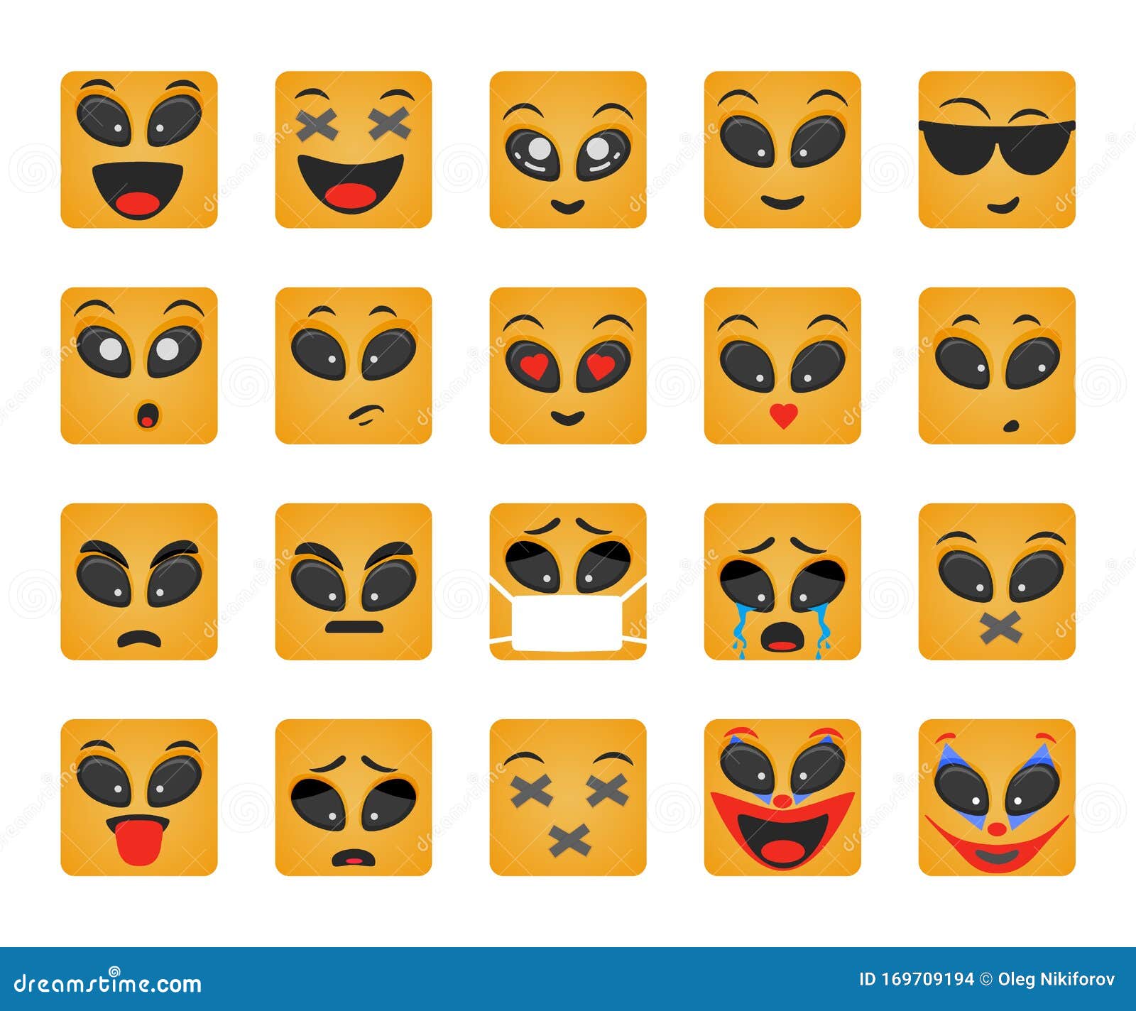 Emoticons square set stock illustration. Illustration of smile - 169709194