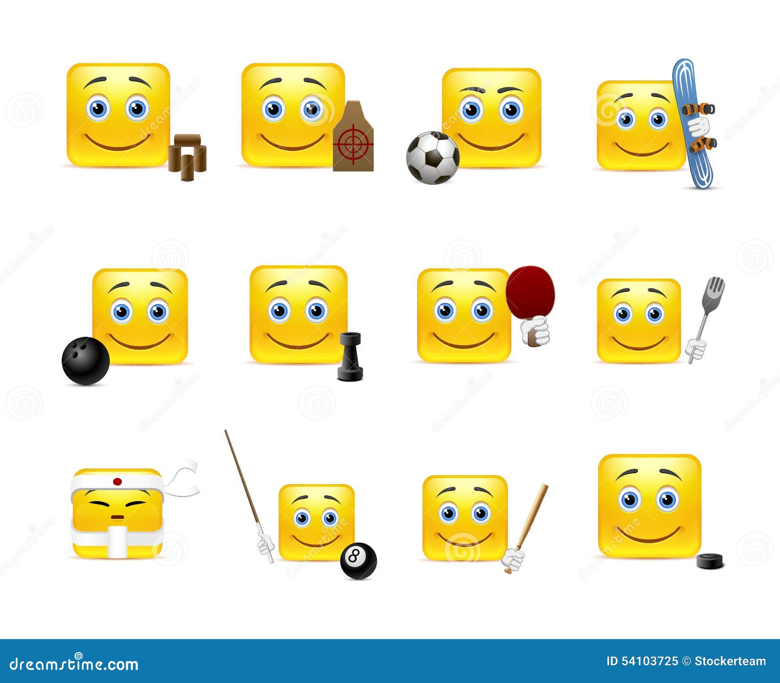 Emoticons und Sport stock abbildung. Illustration von freundlich - 54103725