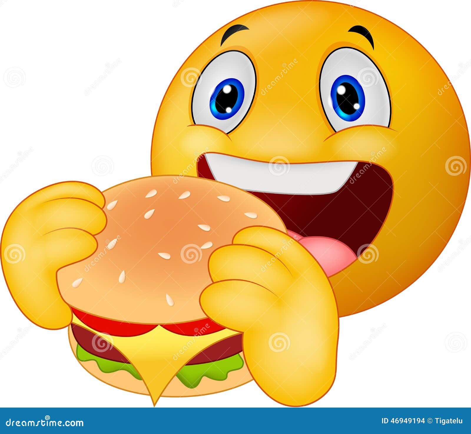 Emoticonsmiley Die Hamburger Eten Vector Illustratie - Illustration of ...