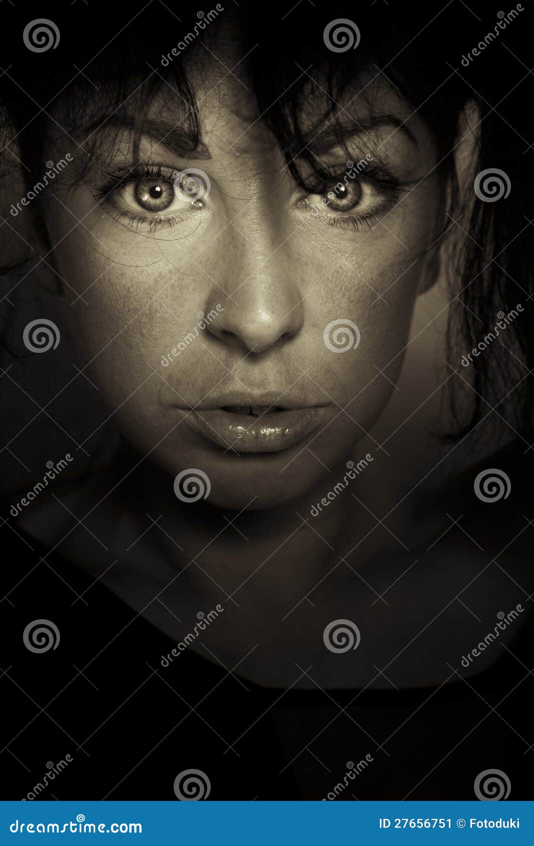 Emotion Expression Dark Girl Face Stock Image - Image of girl, lips ...