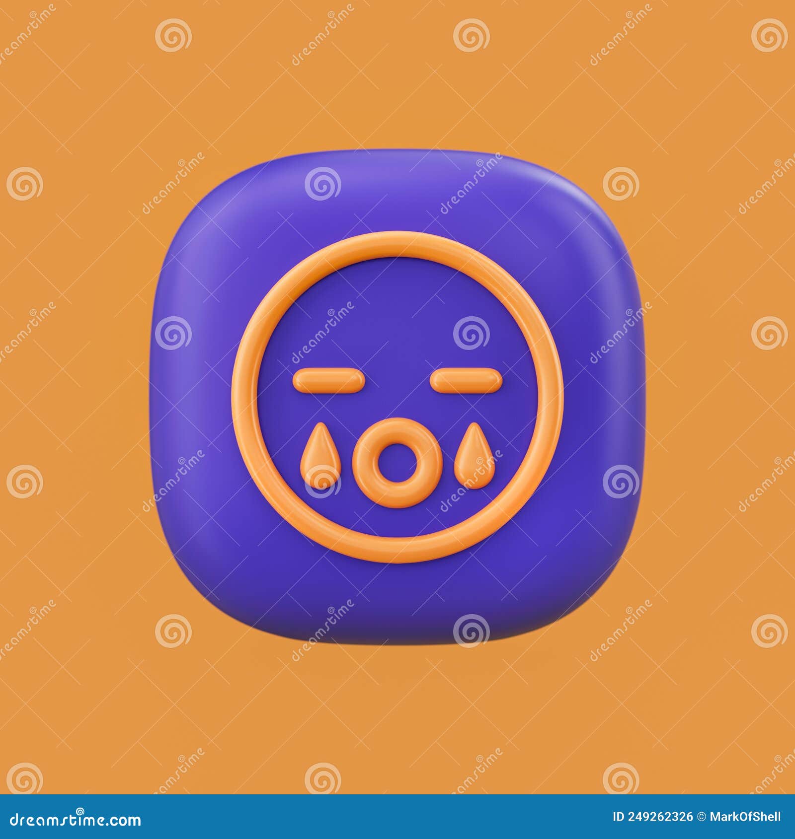 Emotion Icon, Cry 3D Icon on a Rounded Button Shape, Outline Emoji, 3d Rendering, Flat ...