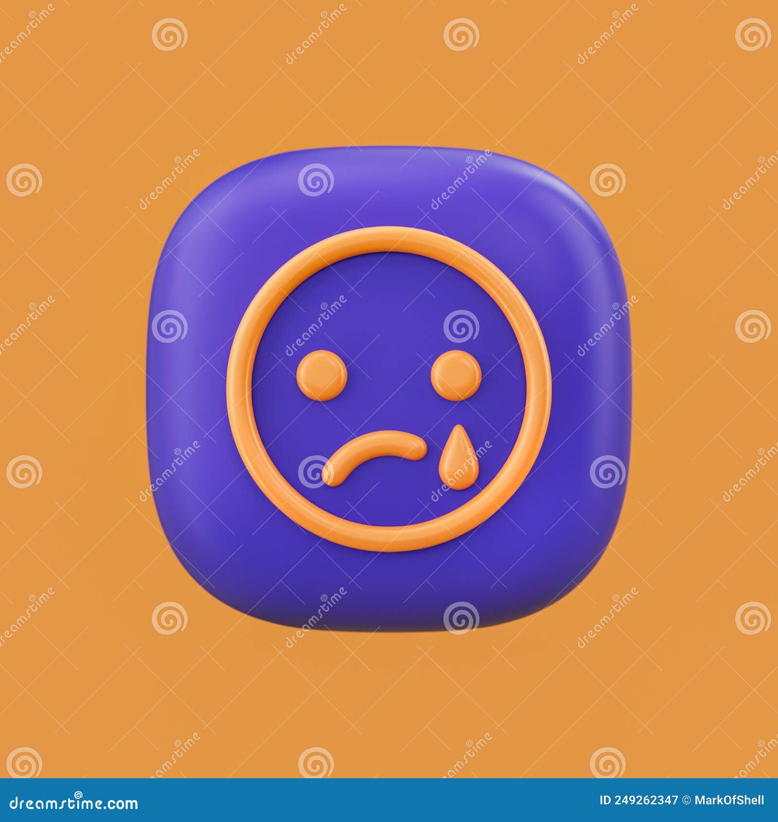 Emotion Icon, Cry 3D Icon on a Rounded Button Shape, Outline Emoji, 3d Rendering, Flat ...
