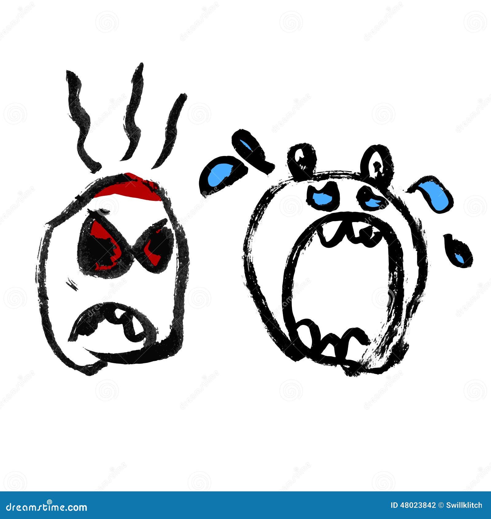 Emotion Icons Set. Drawn Angry and Crying Heads. Stock Vector ...
