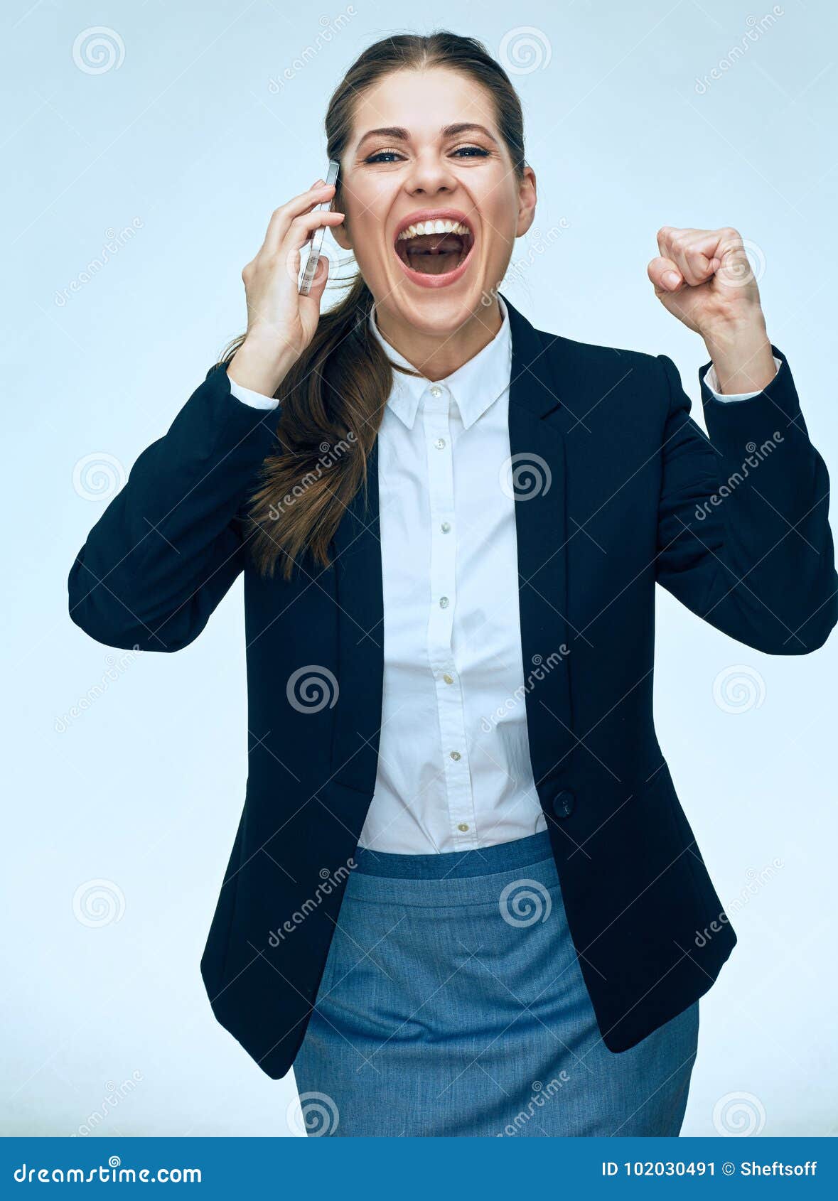 Emotional Business Woman Phone Talk. Isolated Portrait Stock Image ... Emotional Business Woman Phone Talk. Isolated Portrait Stock Image ...