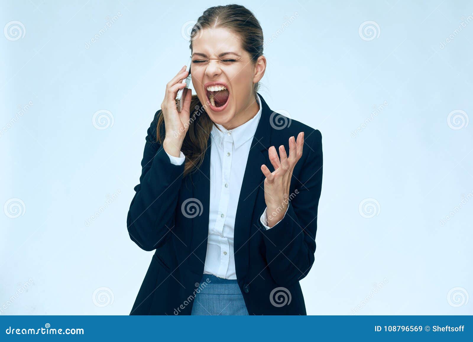 Emotional Business Woman Phone Talk. Isolated Portrait Stock Image ... Emotional Business Woman Phone Talk. Isolated Portrait Stock Image ...