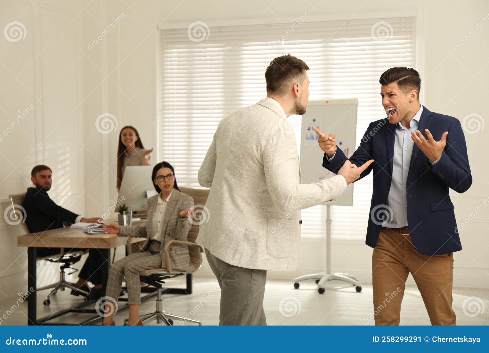 Emotional Colleagues Fighting in Office. Workplace Conflict Stock Image ...
